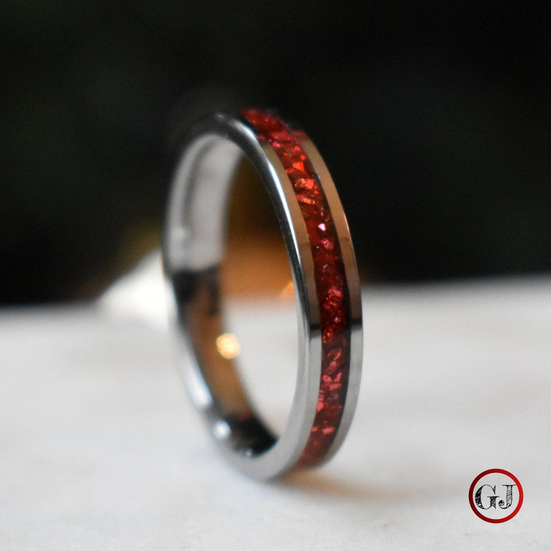 Tungsten 4mm Ring German Ruby Red Glass Wedding Band – Tungsten Titans