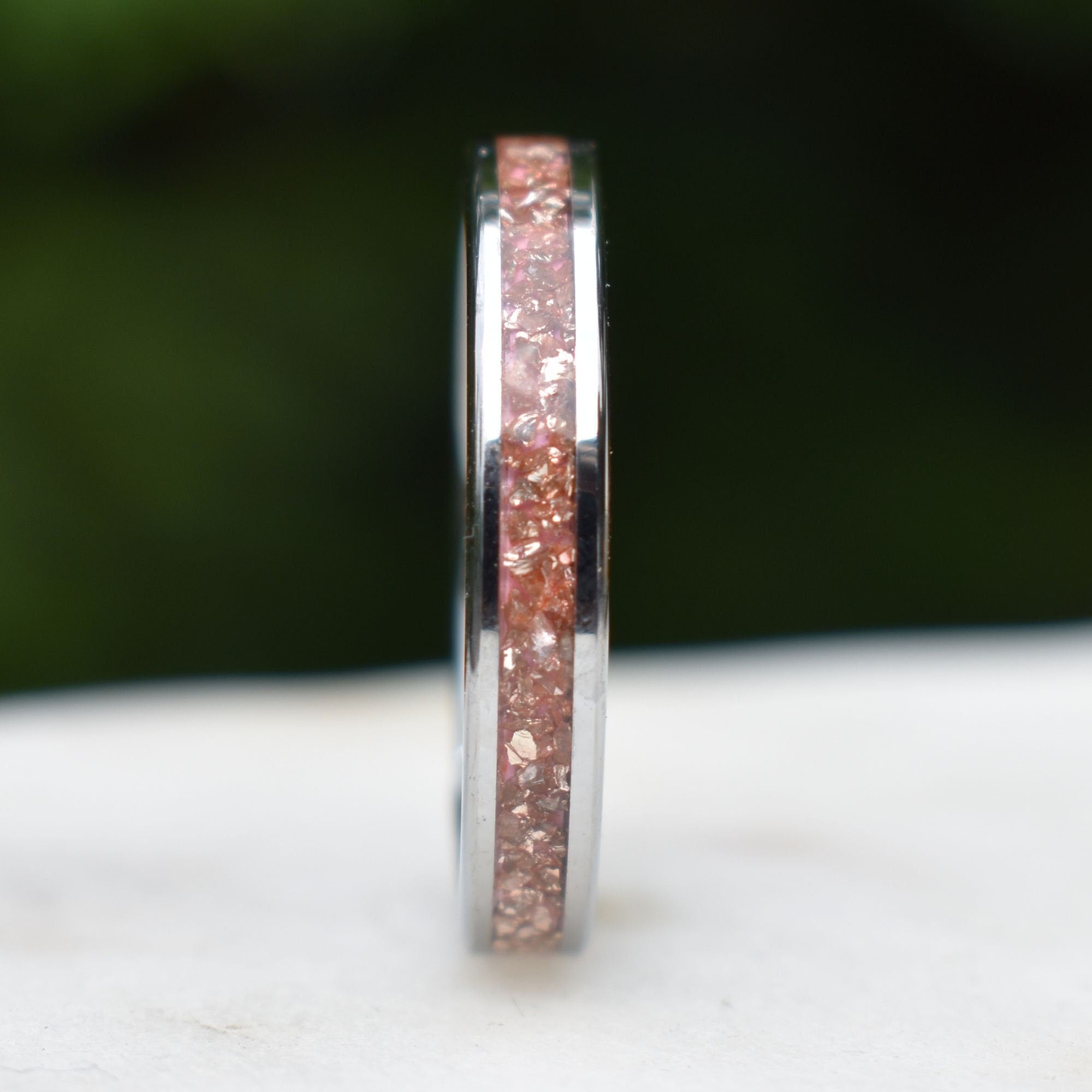 Tungsten 4mm Ring Peachy Pink Morganite German Glass Wedding Band ...
